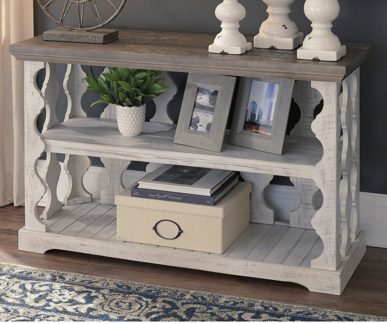 Signature Design By Ashley Havalance Gray & White Two-Tone Console ...