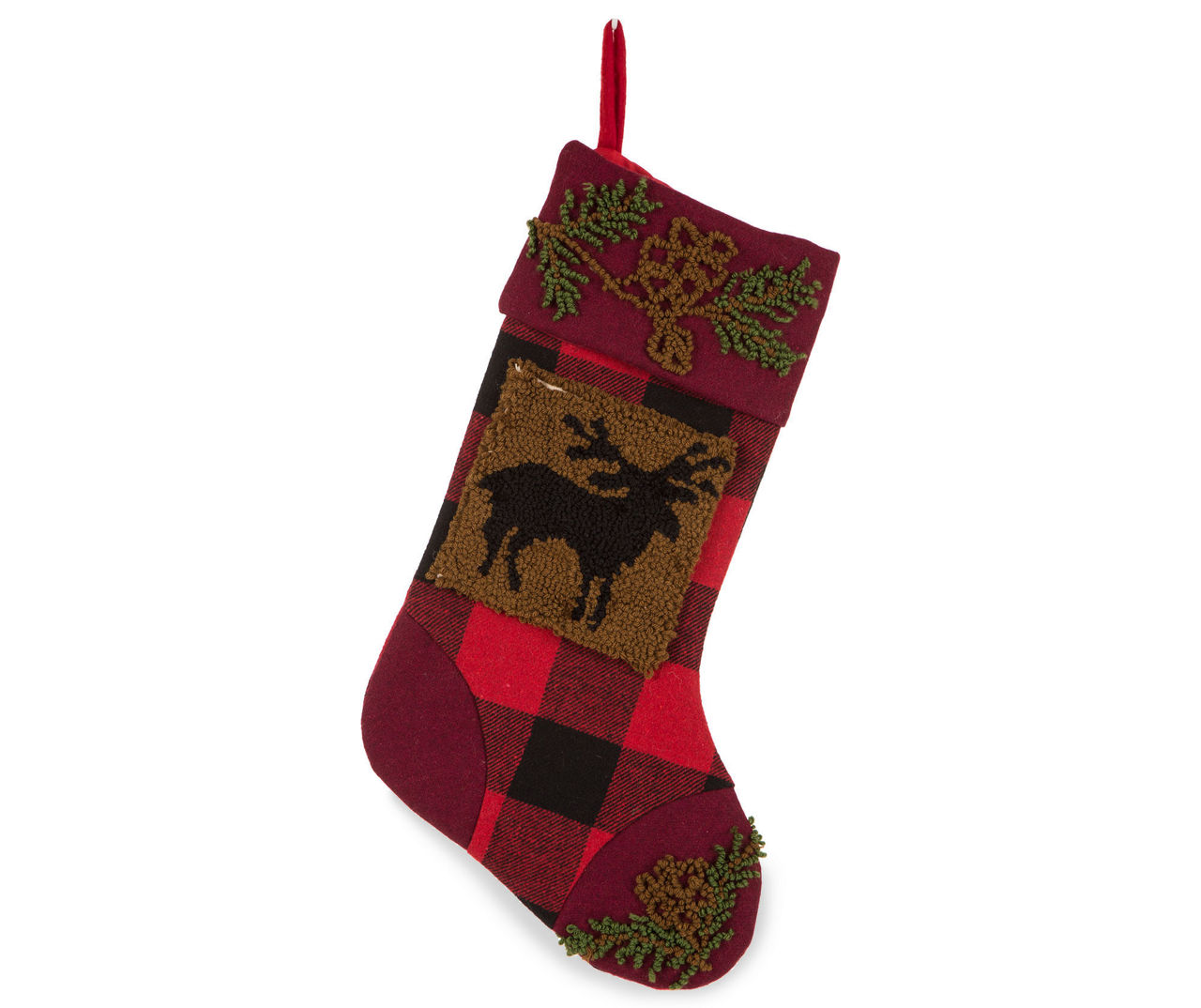 Glitzhome Red & Black Buffalo Check Plaid Rug Hooked Reindeer Stocking ...