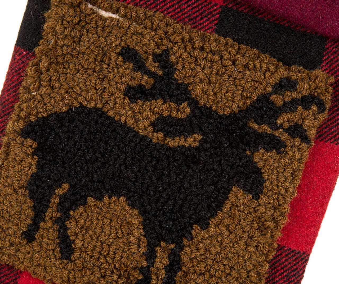 Glitzhome Red & Black Buffalo Check Plaid Rug Hooked Reindeer Stocking ...