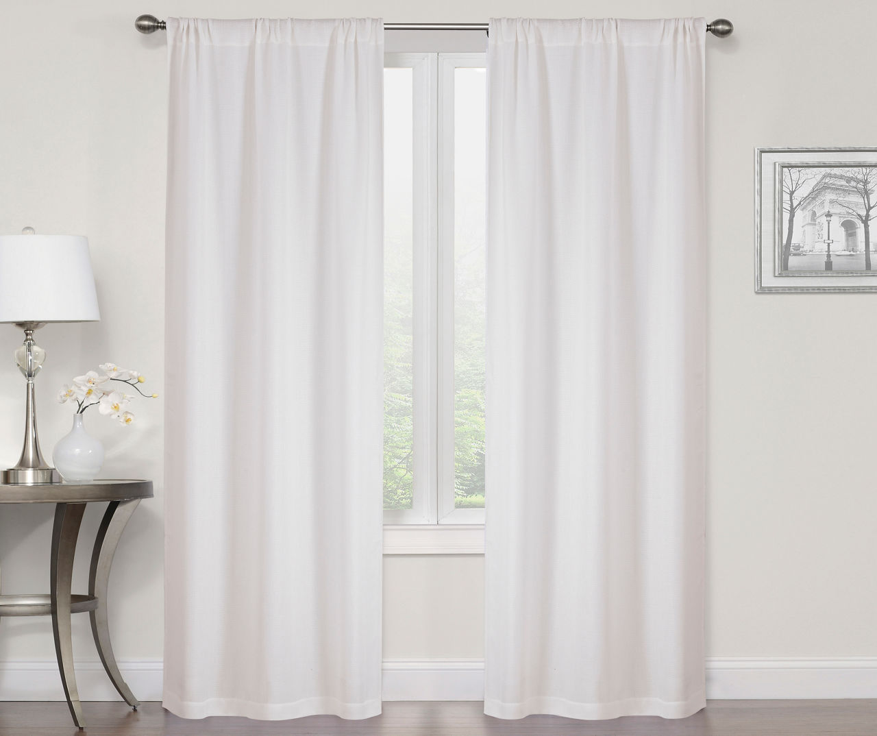 Just Home White Light-Filtering Rod Pocket Curtain Panel, (63") | Big Lots
