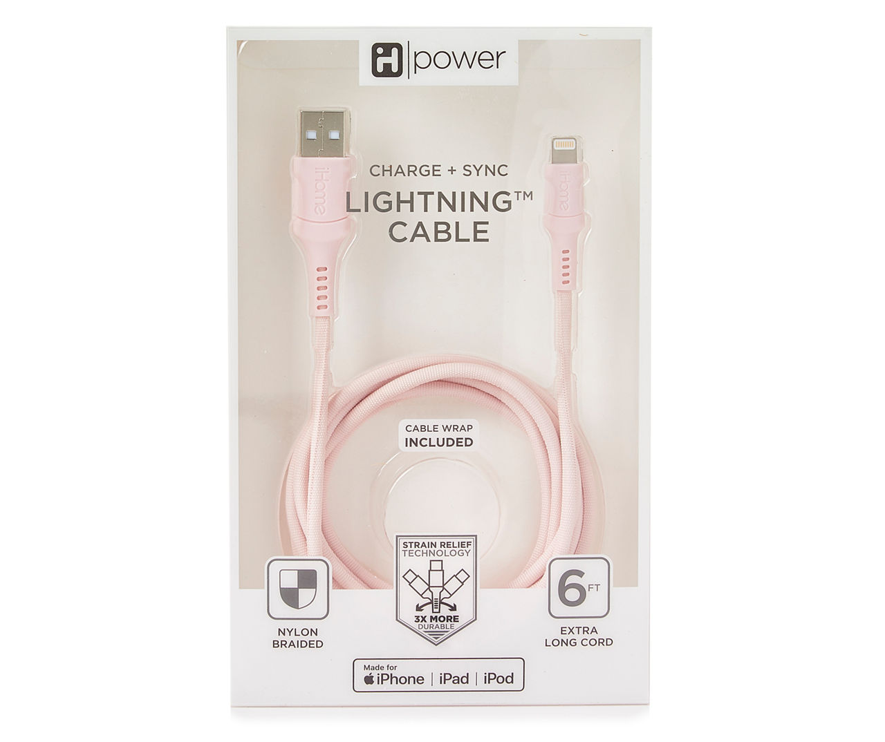 iHome Pink Lightning 6' Nylon Cable | Big Lots