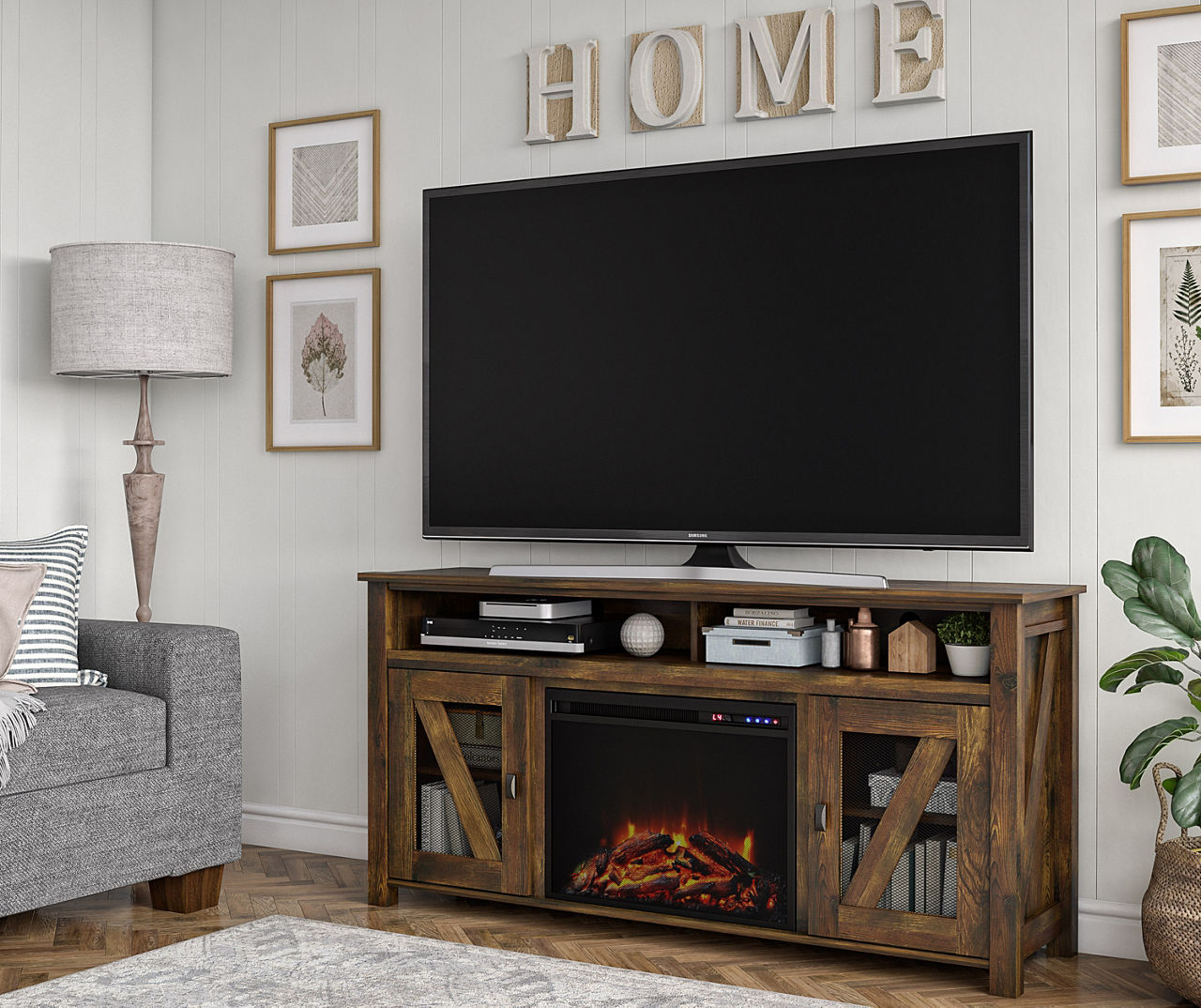 Ameriwood 59" Benson Rustic Brown Electric Fireplace Console | Big Lots