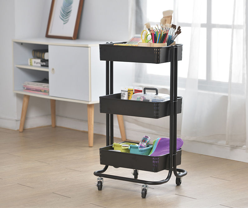 Real Living Black 3-Tier Rolling Storage Cart | Big Lots