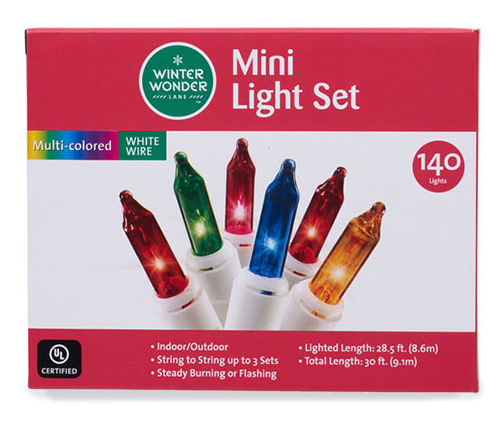 Winter Wonder Lane Multi-Color Mini Light Set with White Wire, 140 ...