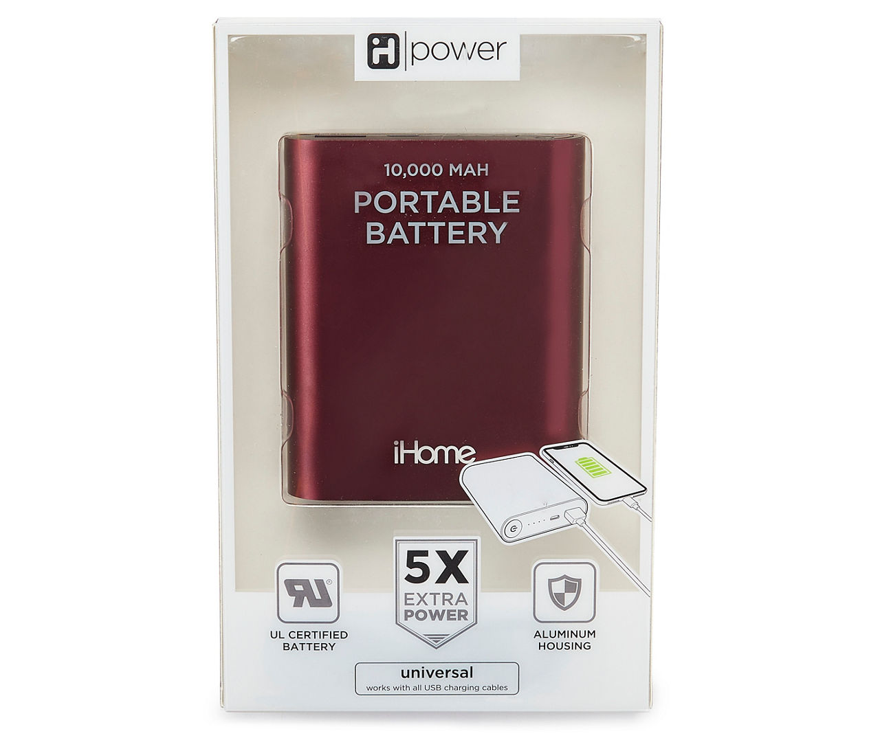 iHome Red 10,000 mAh Portable Power Bank | Big Lots