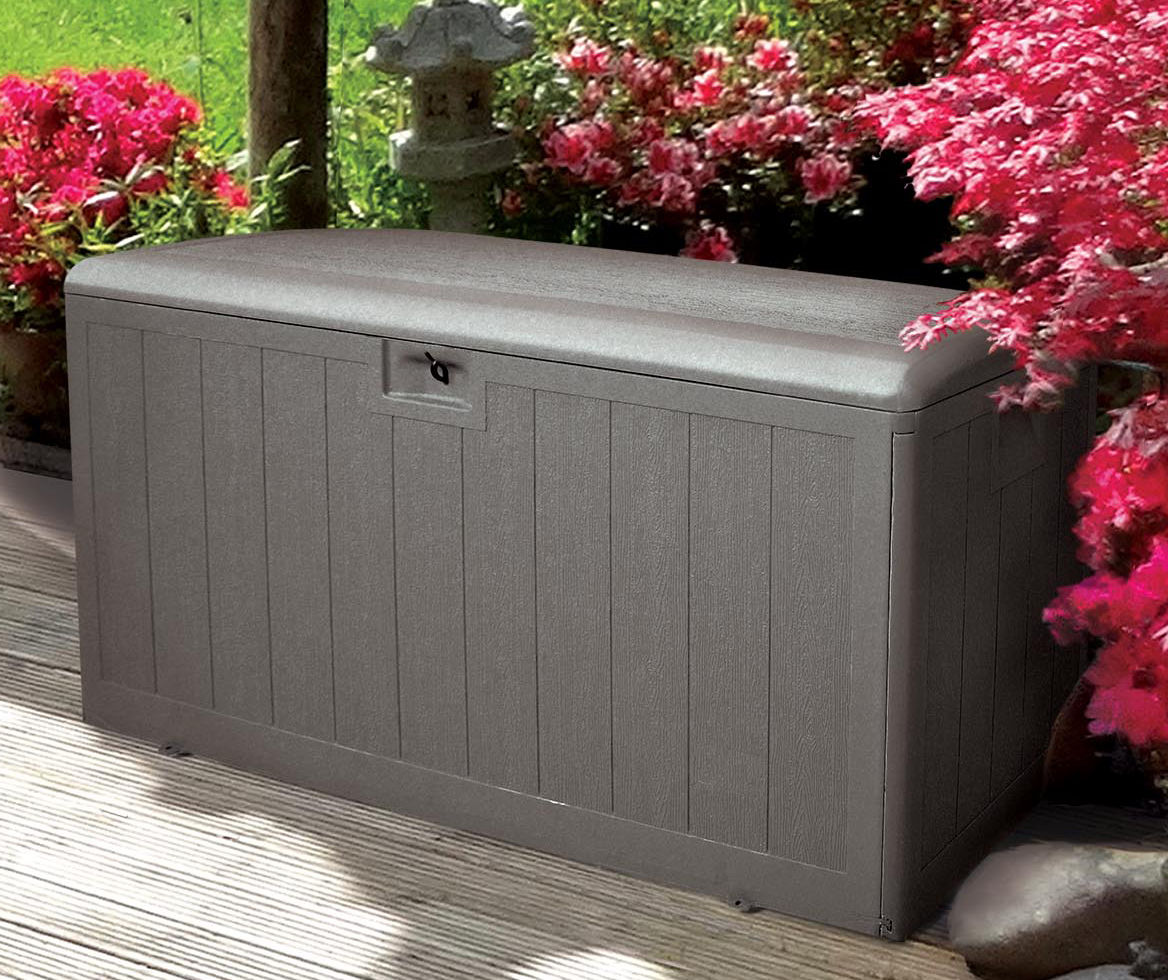 Gray 105 Gallon Wood Look Storage Deck Box with Strap Lid Big Lots