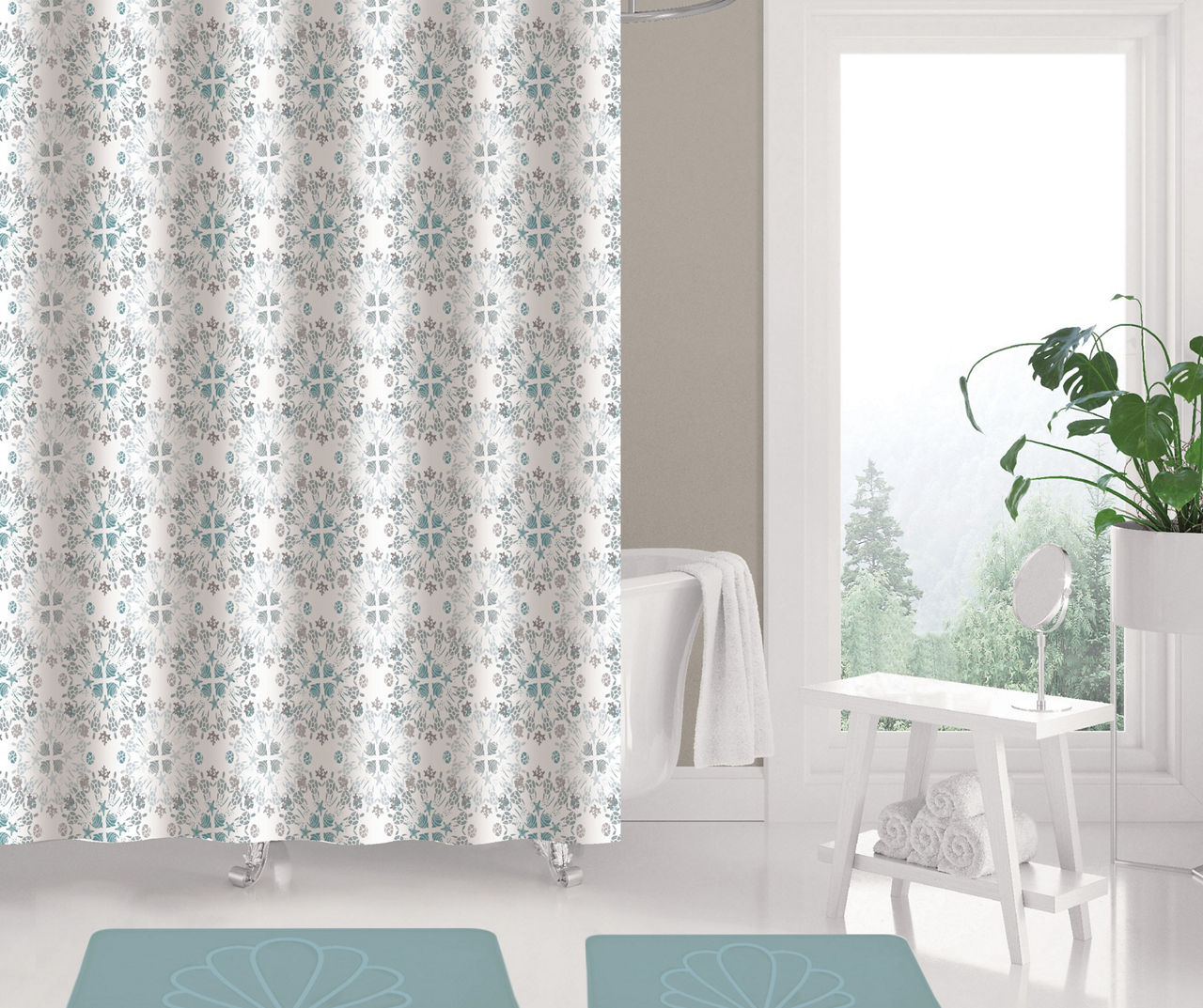 Coastal Medallion Shower Curtain Bath Rugs Set