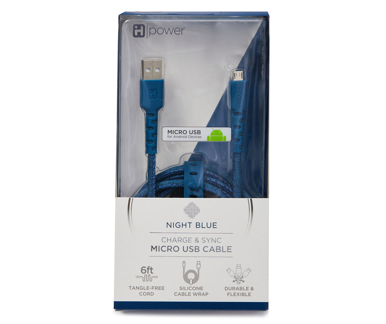iHome Night Blue Micro USB 6' Cable & Wrap | Big Lots