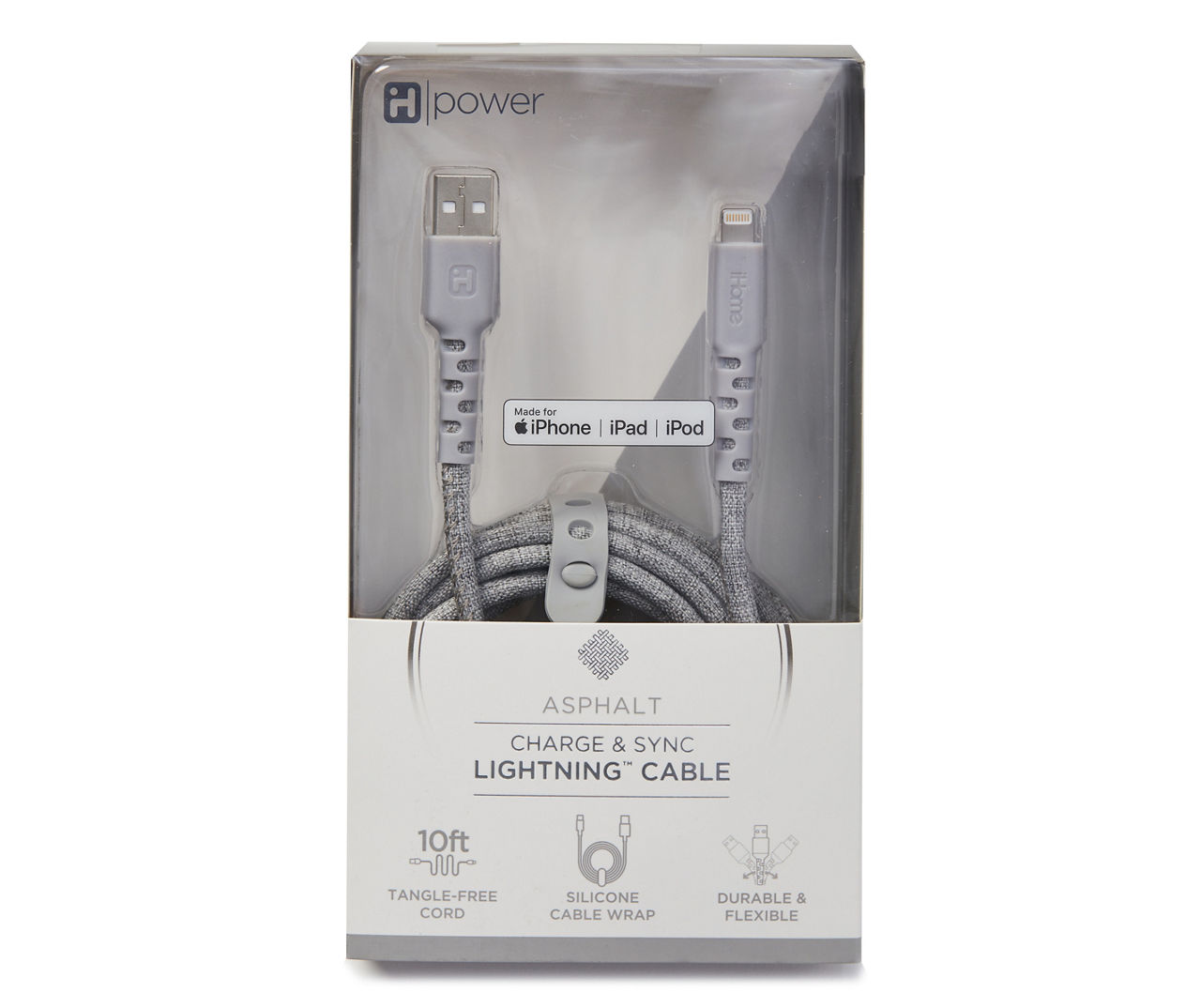 iHome Asphalt Lightning 10' Cable & Wrap | Big Lots