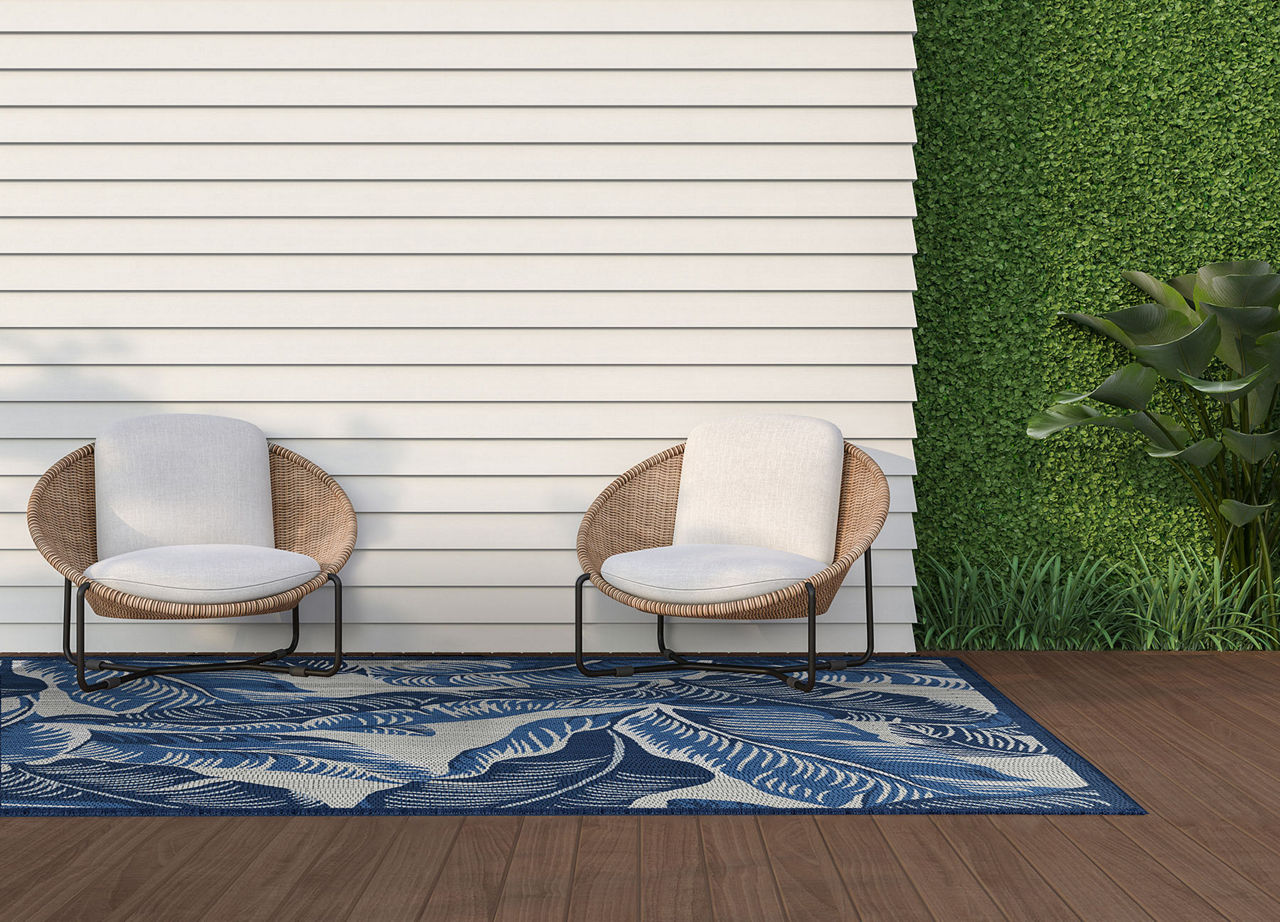 Broyhill Banana Leaf Blue Outdoor Area Rug, (7'10" x 9'10") | Big Lots