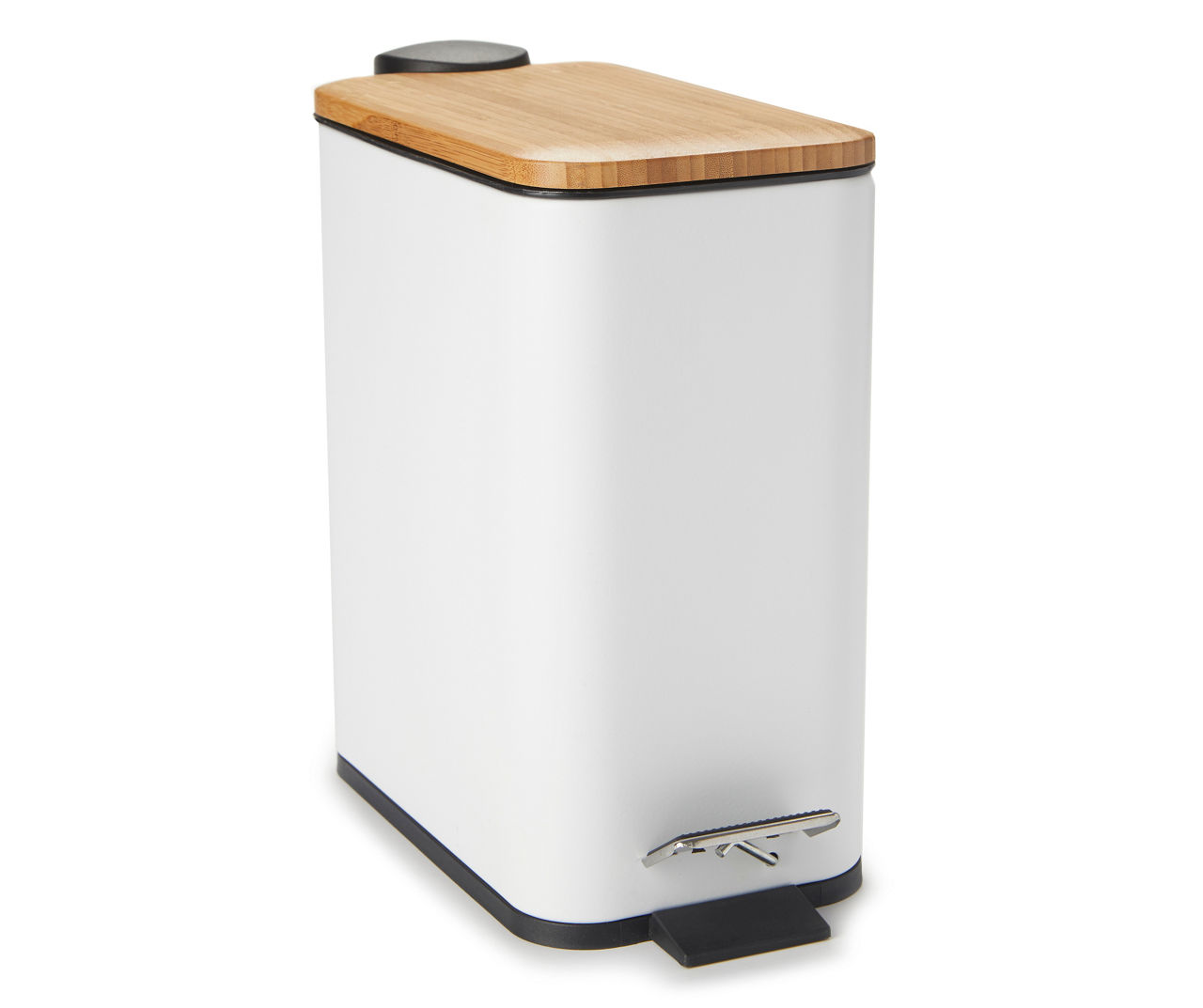 White Step-On 5-Liter Wastebasket with Bamboo Lid | Big Lots
