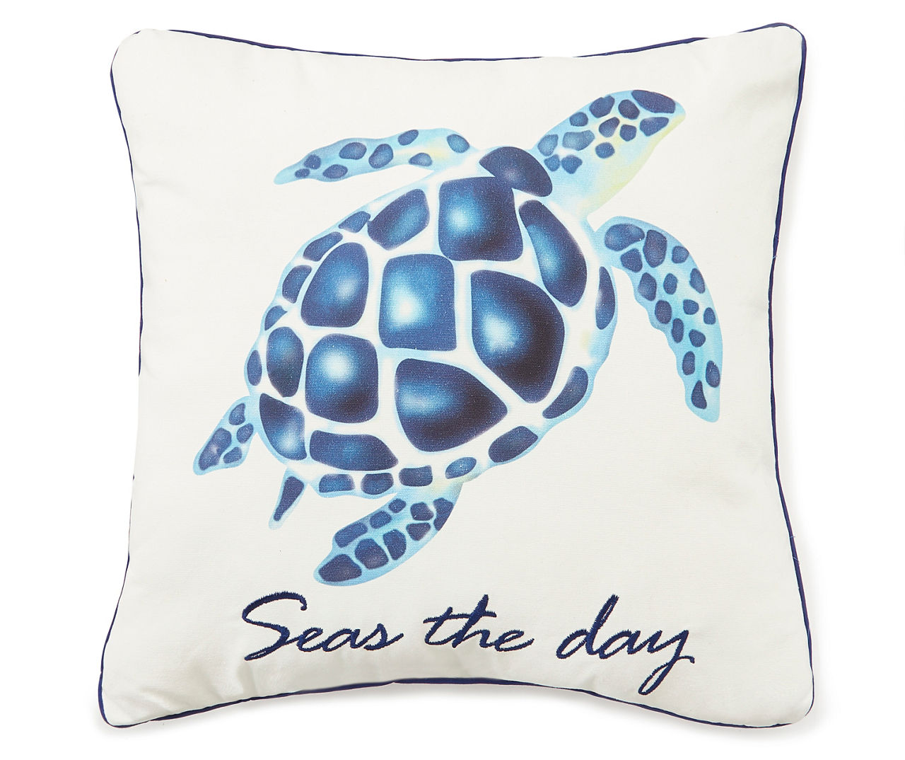 "Seas The Day" Blue & White Turtle Throw Pillow | Big Lots