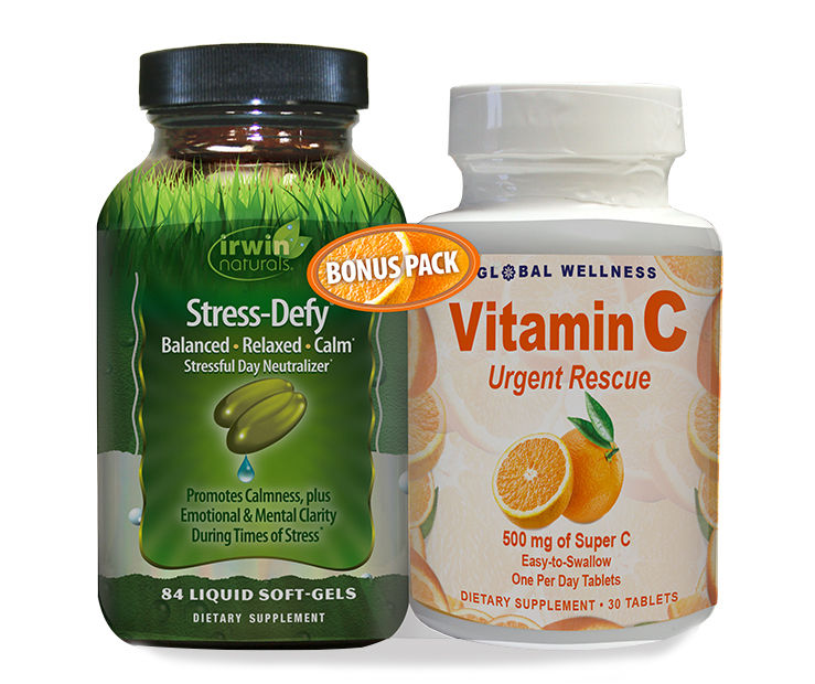 Stress Defy Softgels, 84-Count & Vitamin C Tablets, 30-Count Dual Pack ...