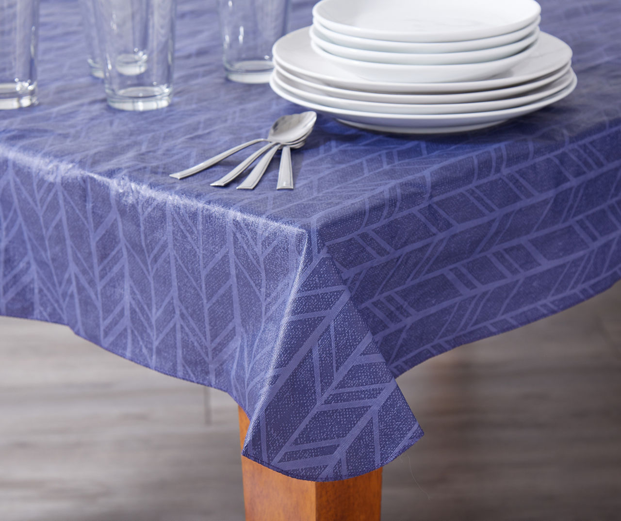 Real Living Navy Herringbone PEVA Tablecloth, (60" x 102") | Big Lots