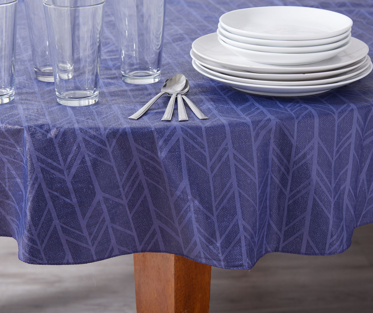 Real Living Navy Herringbone Round PEVA Tablecloth, (60") | Big Lots