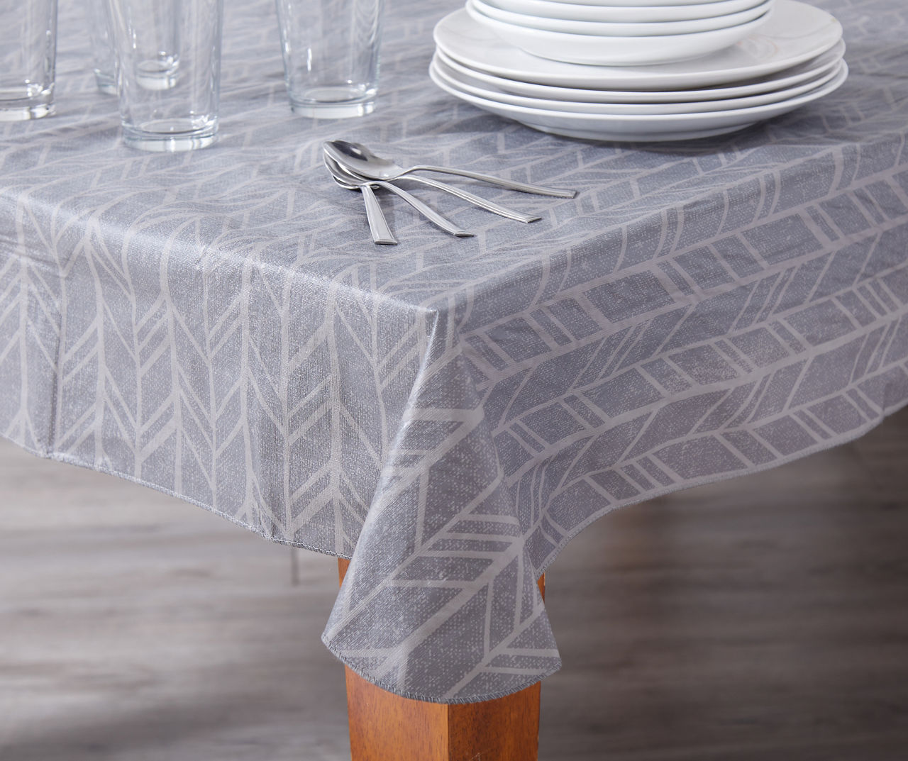 Real Living Gray Herringbone PEVA Tablecloth, (60" x 102") | Big Lots