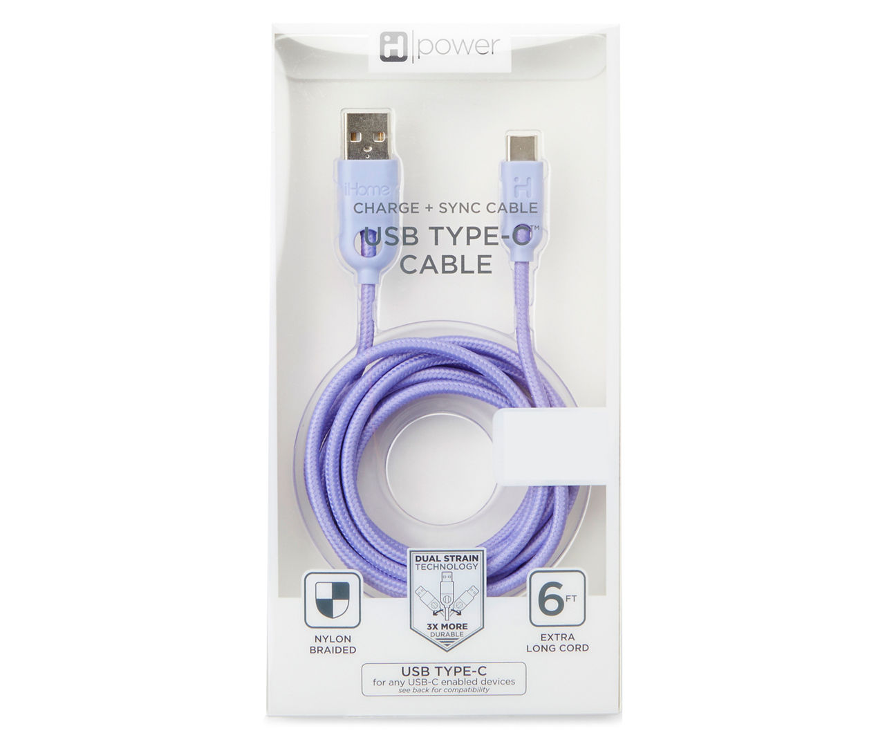 iHome Purple USB Type-C 6' Nylon Cable | Big Lots