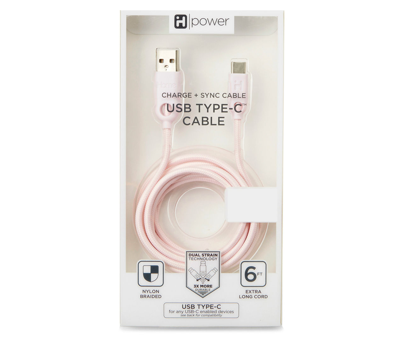 iHome Pink USB Type-C 6' Nylon Cable | Big Lots