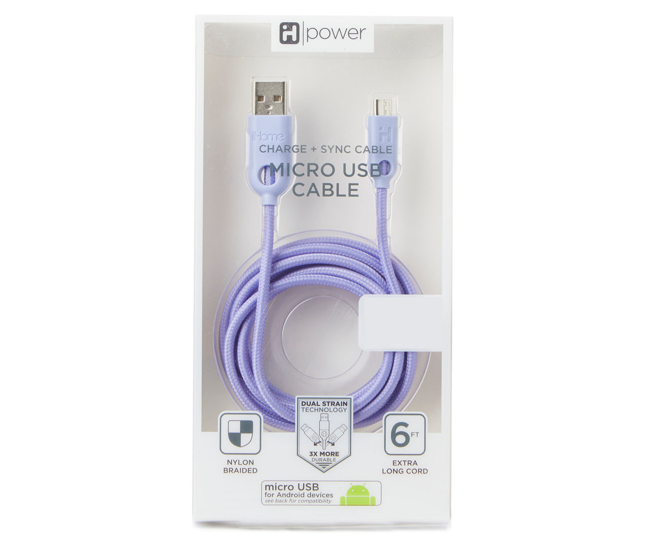 iHome Purple Micro USB 6' Nylon Cable | Big Lots