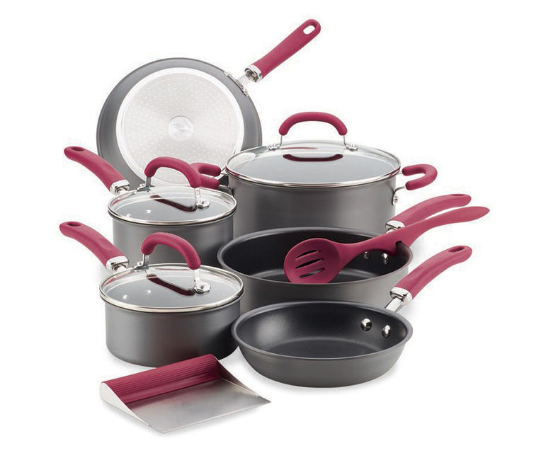 Rachael Ray Create Delicious Burgundy Aluminum 11-Piece Cookware Set ...