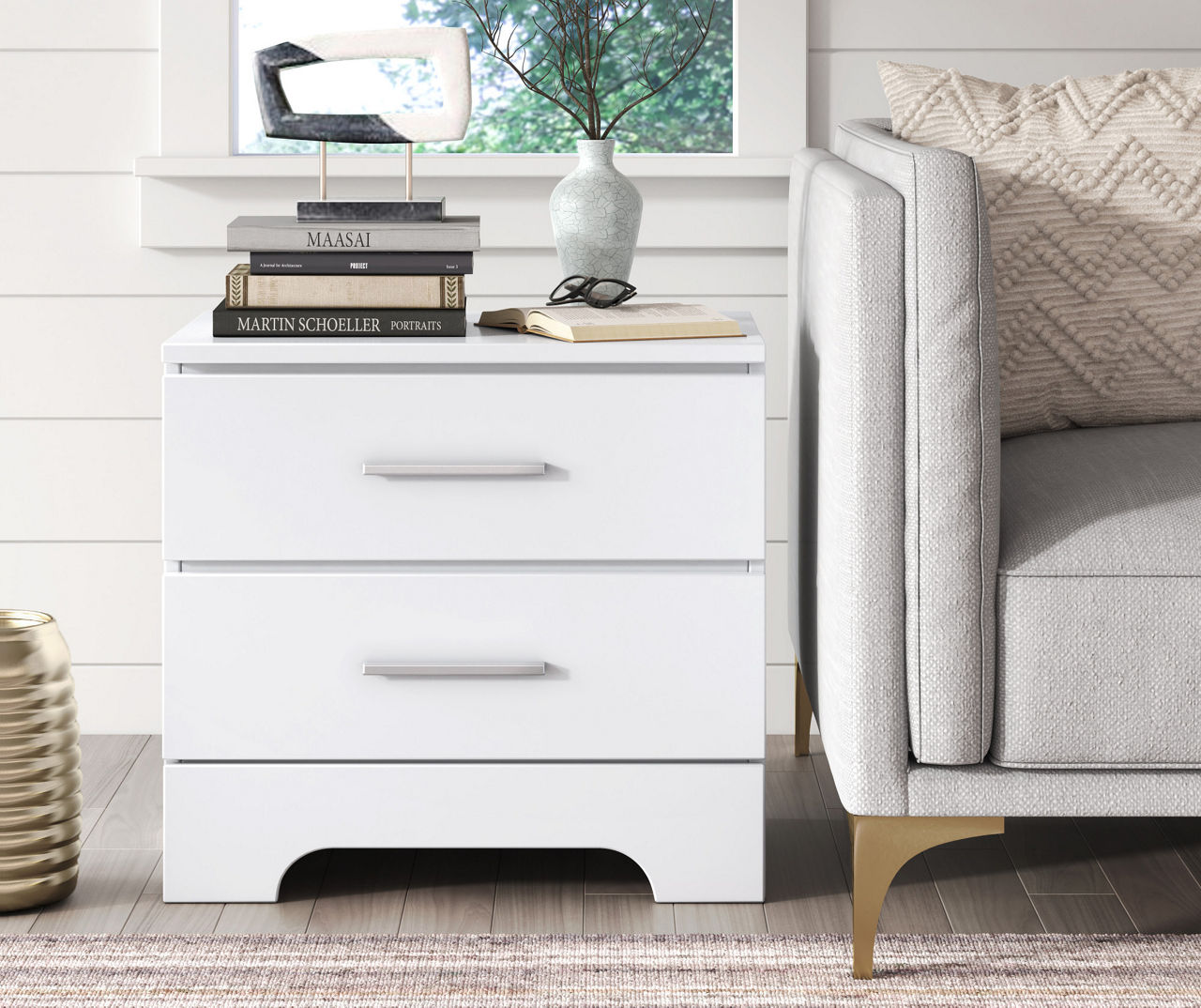 White Hudson 2 Drawer Wood Nightstand