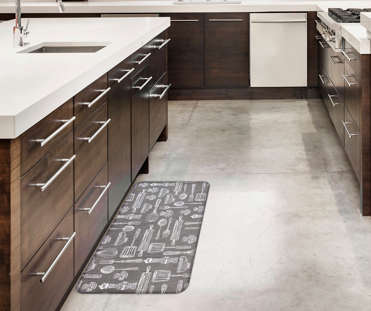 Real Living Gray Retro Utensil Pattern Kitchen Mat, (20" x 36") | Big Lots