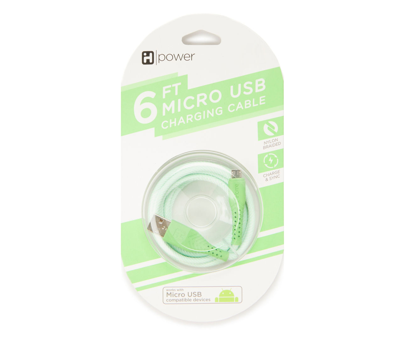 iHome Bright Green Micro USB 6' Nylon Cable | Big Lots