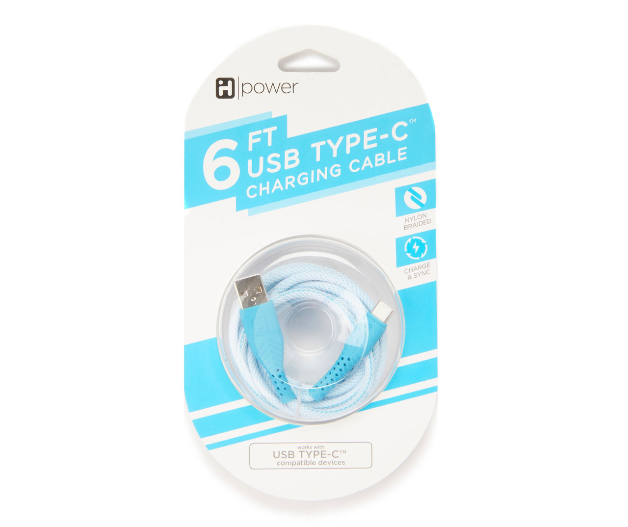 iHome Bright Blue USB Type-C 6' Nylon Cable | Big Lots