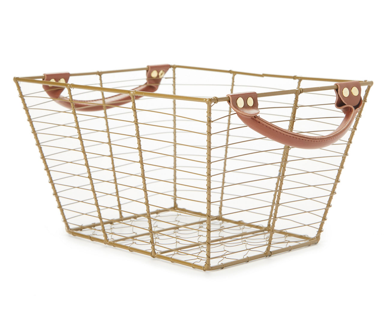 Gold Thin Wire Bin with Faux Leather Handles | Big Lots