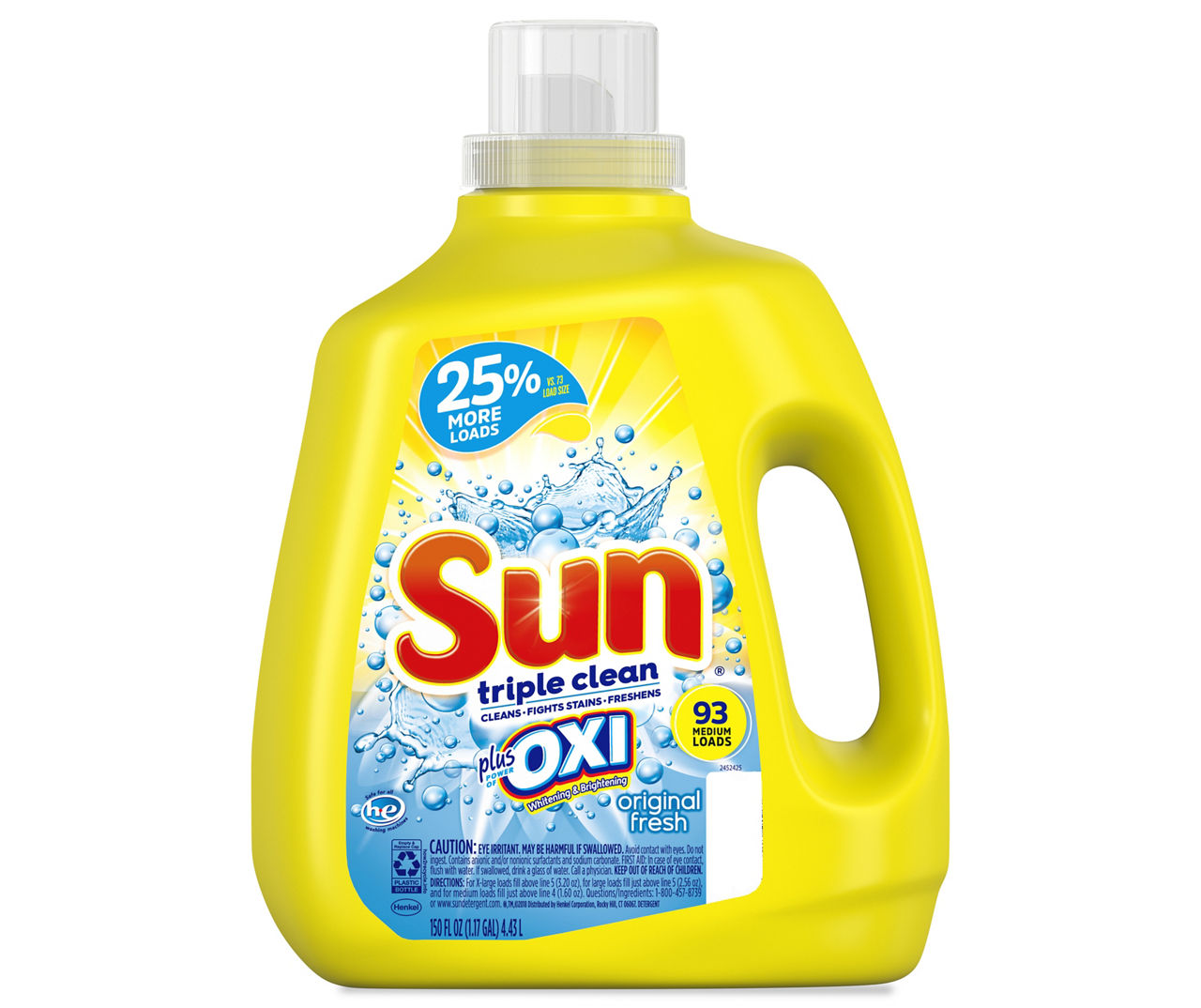 Sun Original Fresh Triple Clean Plus OXI Laundry Detergent, 150 Oz ...