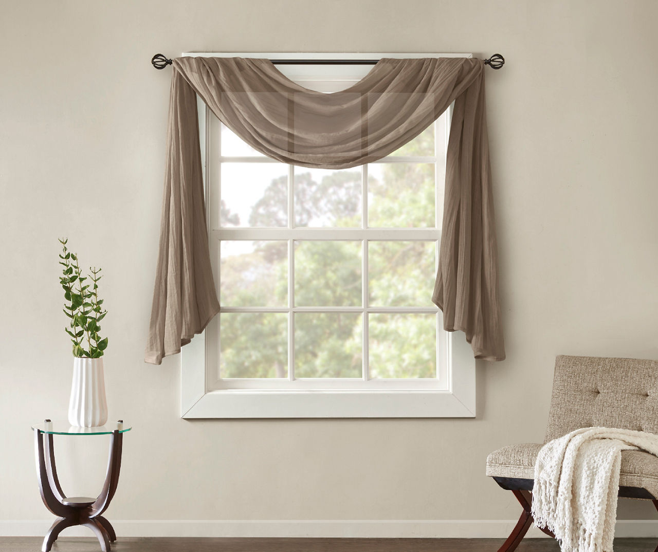 Avery Taupe Crushed Sheer Window Scarf, (144") | Big Lots