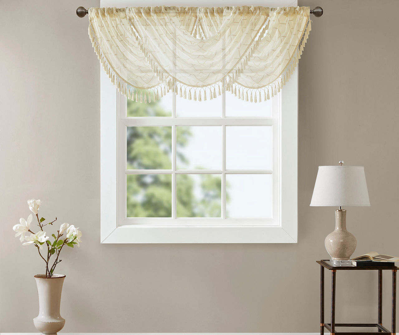 Clarissa Diamond Sheer Rod Pocket Waterfall Valance, (46") | Big Lots