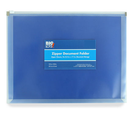 Big Lots Blue Plastic Zipper Document Folder | Big Lots