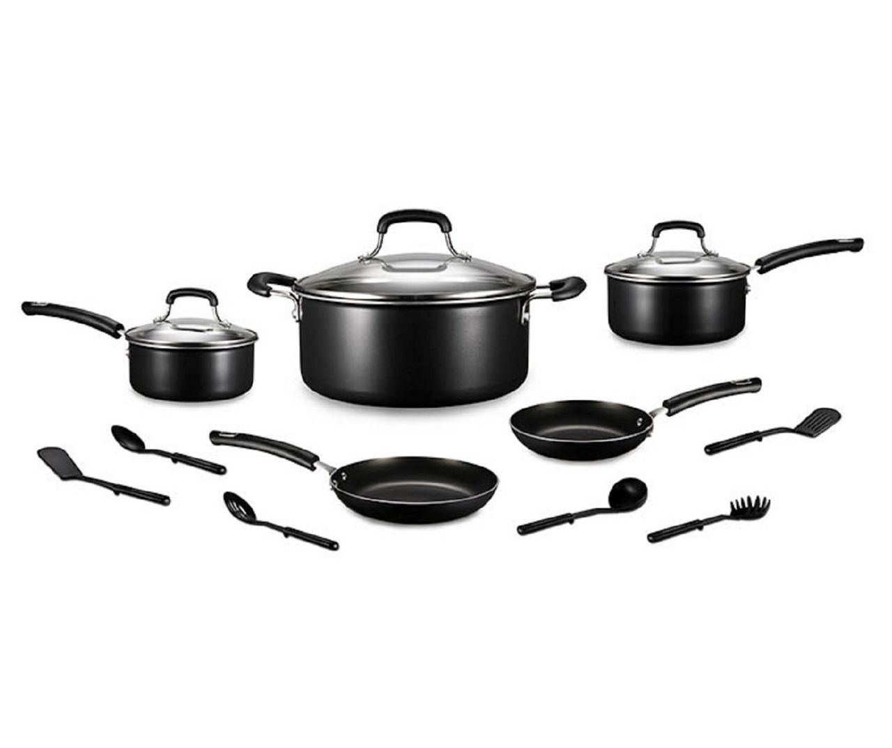 Real Living Black Non-Stick 14-Piece Rivet Handle Cookware Set | Big Lots