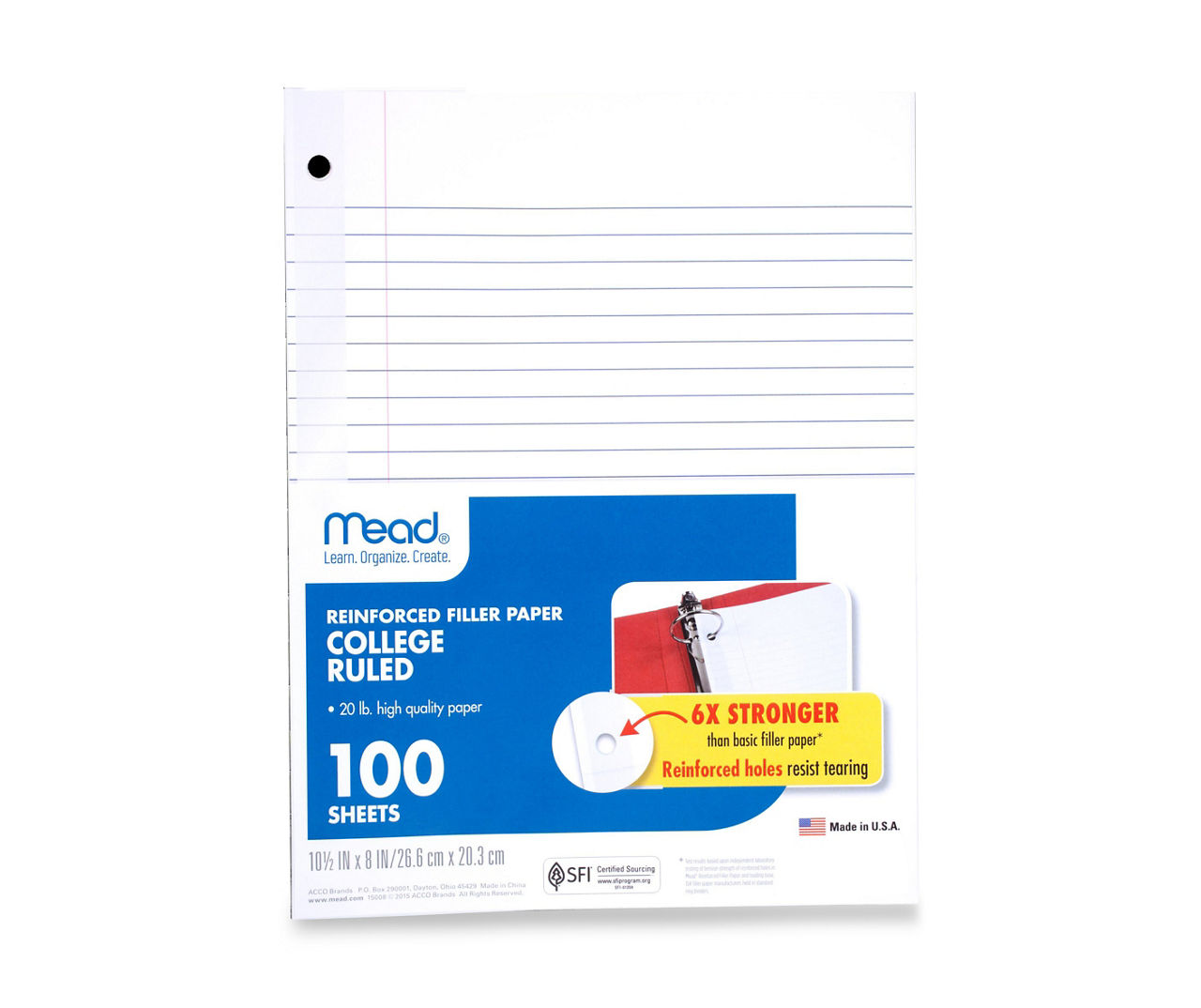 Mead College Ruled Reinforced Filler Paper, 100-Count | Big Lots