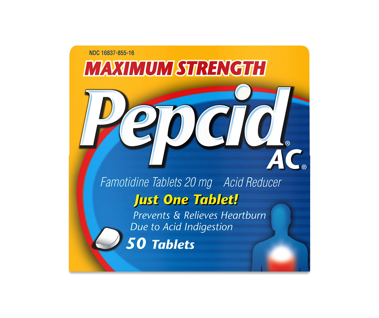 Pepcid AC Maximum Strength Famotidine Heartburn Relief Tablets, 50 ...
