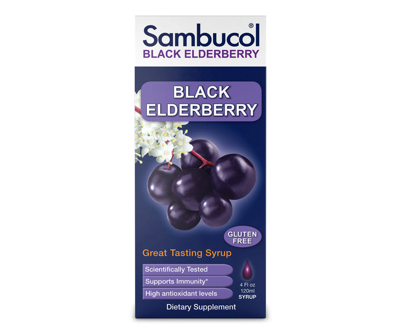Sambucol Black Elderberry Syrup Cold and Flu Relief Original, 4 Fl Oz ...