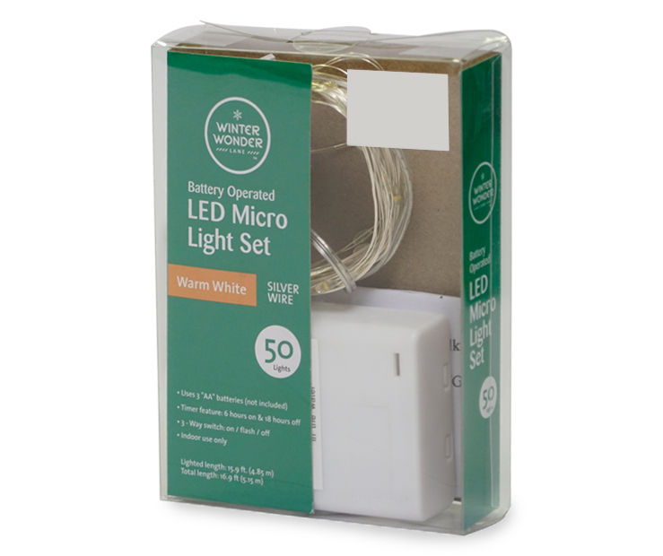 Winter Wonder Lane Warm White LED Micro Light Set With Silver Wire, 50 ...