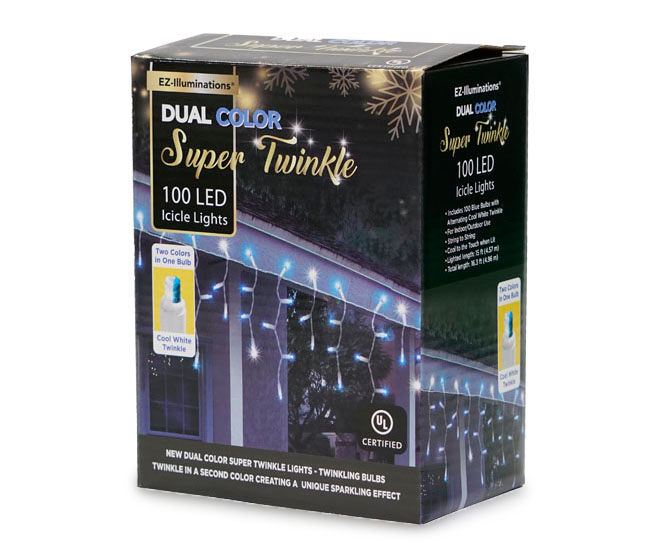 Winter Wonder Lane Super Twinkle Blue & Clear Dual Color LED Icicle ...