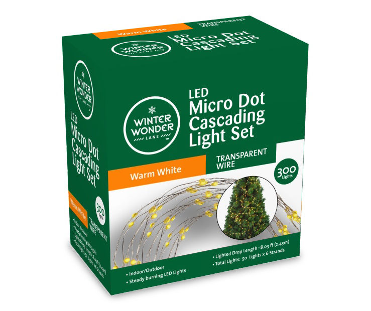 Winter Wonder Lane Warm White LED Micro Dot Cascading Light Set, 300 ...