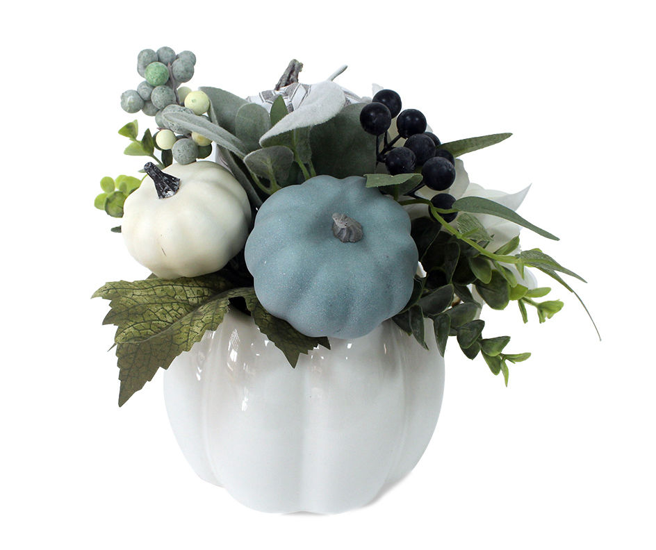 Floral Arrangement in White Ceramic Pumpkin Pot | Big Lots