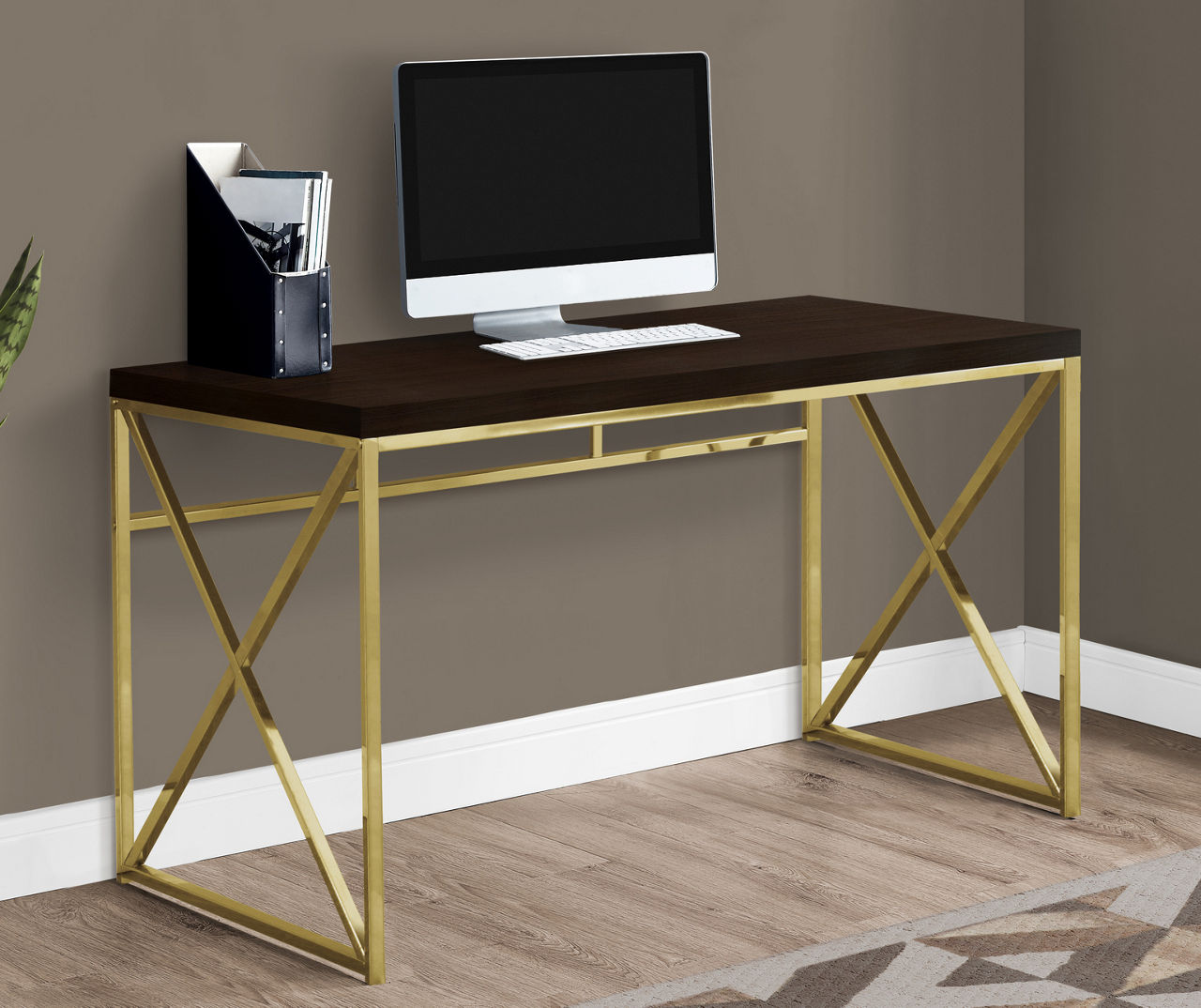 Monarch Espresso & Gold Metal Computer Desk | Big Lots