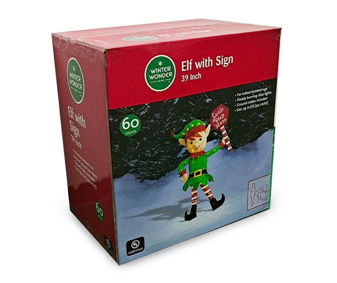 Winter Wonder Lane 39" Light-Up Elf & Sign | Big Lots