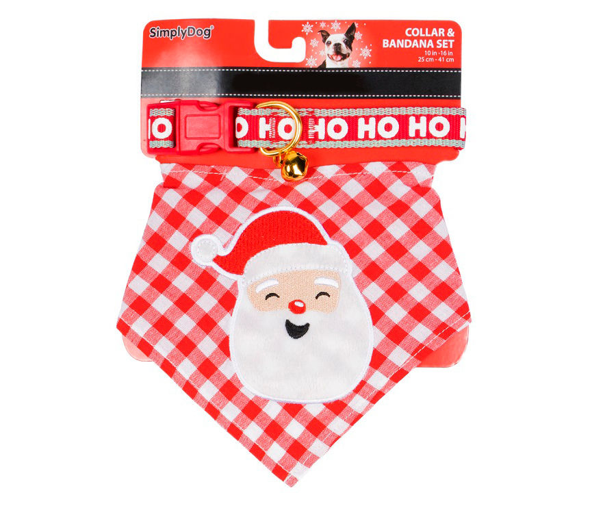 Simply Dog Pet "Ho Ho Ho" Red Gingham Santa Bandana & Collar Set | Big Lots