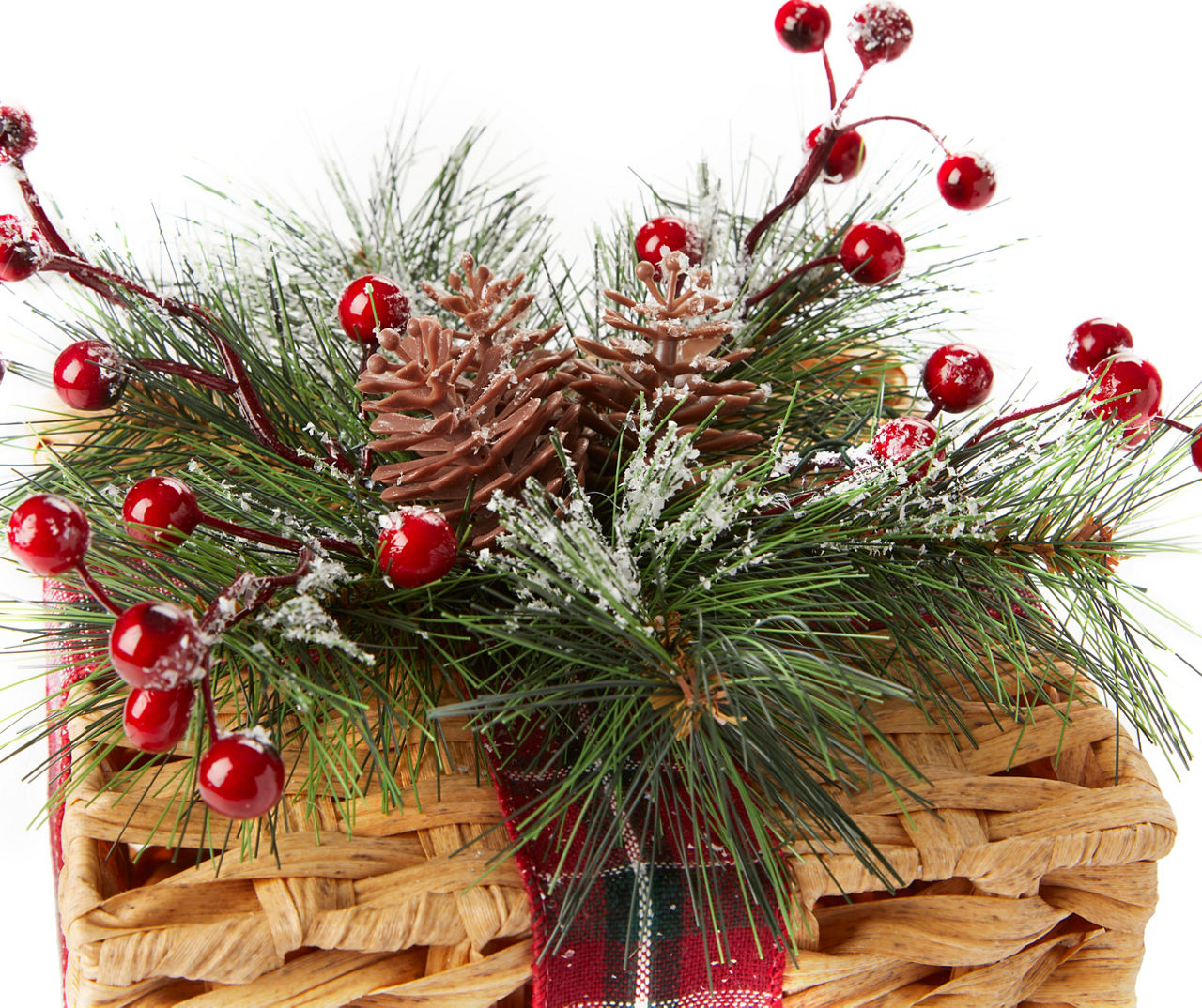 Winter Wonder Lane 10" Pine & Berry Rattan Gift Box Decor | Big Lots