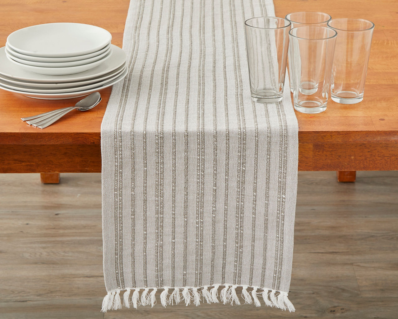 Real Living Gray & Beige Stripe Rib Table Runner | Big Lots