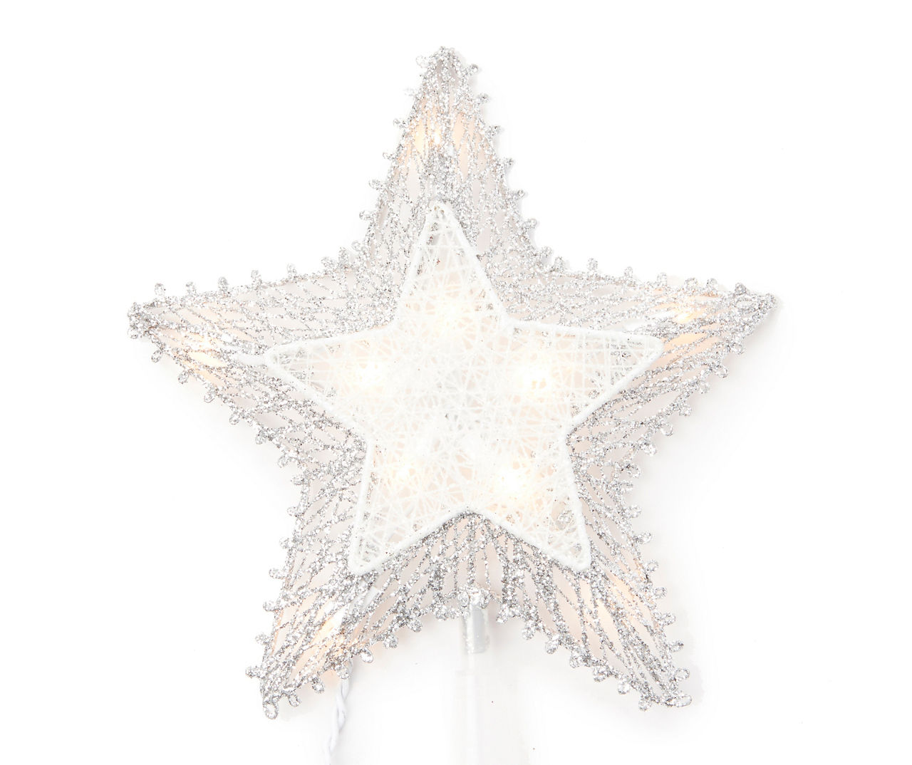 Winter Wonder Lane Silver & White Glitter Thread Light-Up Star Tree ...
