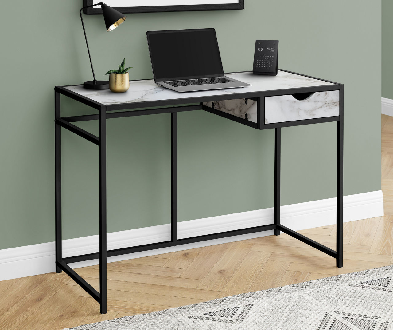 White Marble Look Computer Desk