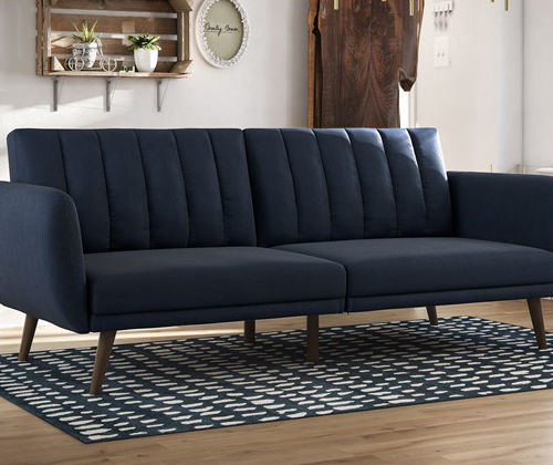 Novogratz Brittany Navy Blue Linen Convertible Sleeper Futon | Big Lots