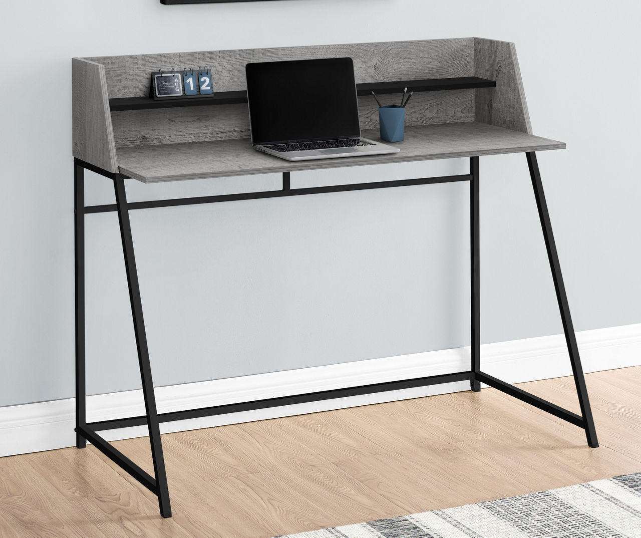 Monarch Gray Wood Look Trapezoid Leg Computer Desk with Hutch | Big Lots